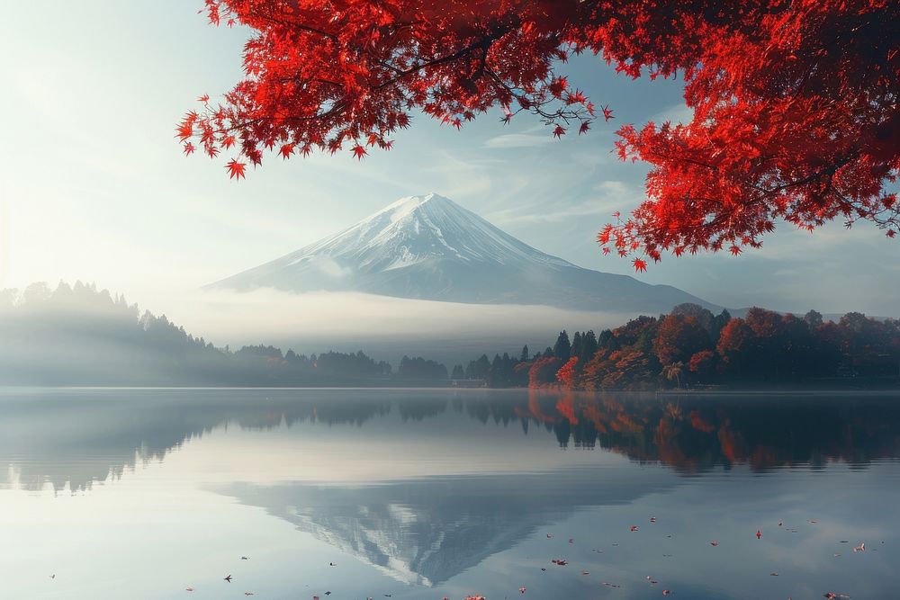 Fuji Mountain autumn reflection landscape. | Free Photo - rawpixel