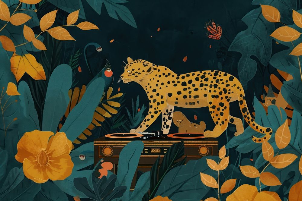 Record player animal wildlife leopard. | Premium Photo Illustration ...