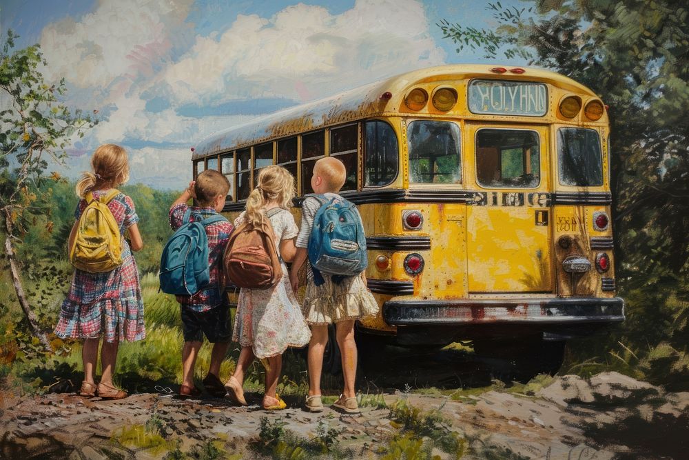 Children getting schoolbus footwear vehicle | Premium Photo ...