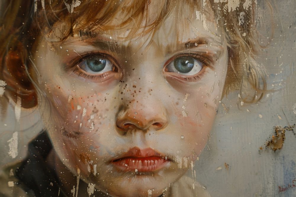 Close pale kid painting portrait | Free Photo Illustration - rawpixel