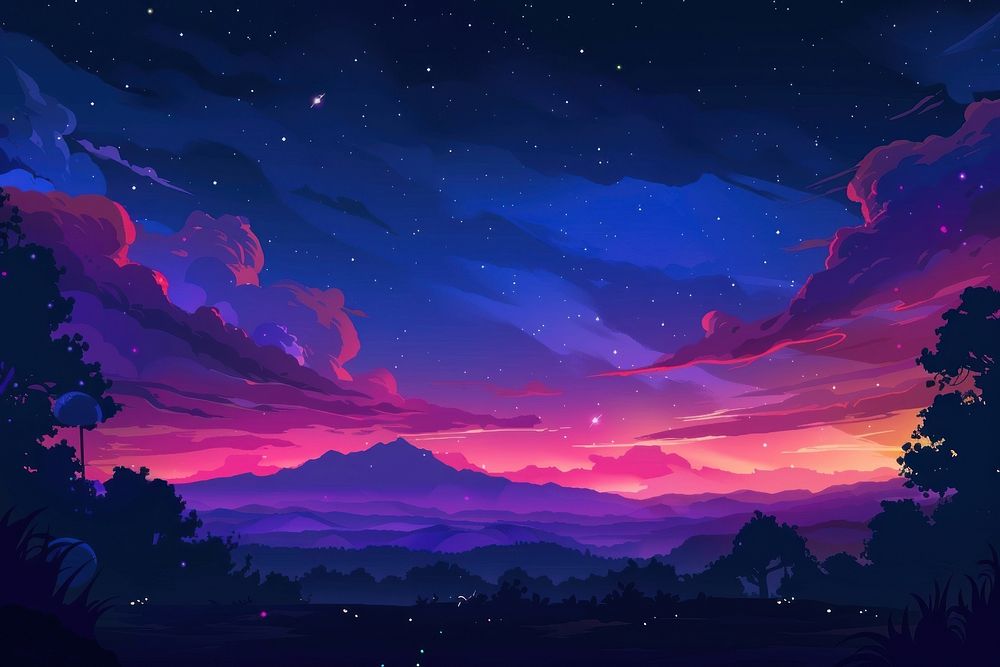 Midnight sky landscape outdoors nature. | Premium Photo Illustration ...