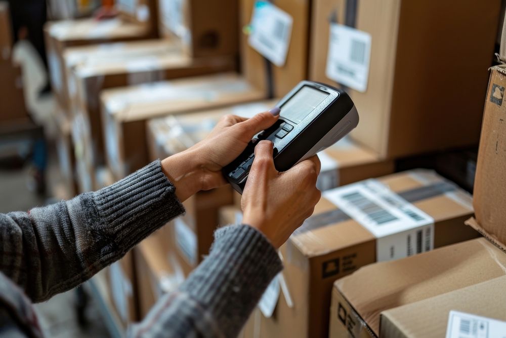 Scanning barcode cardboard box warehouse. | Free Photo - rawpixel