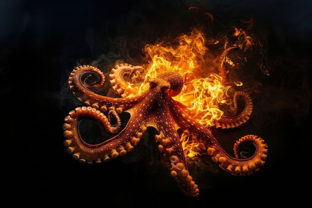 Octopus fire flame black background | Premium Photo - rawpixel