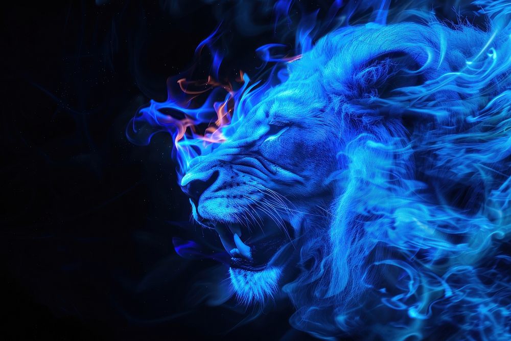 Lion fire flame blue backgrounds | Premium Photo - rawpixel