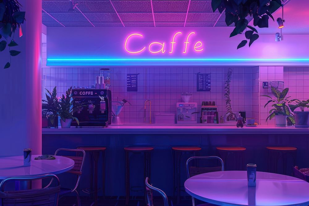 Cafe purple table chair. | Free Photo Illustration - rawpixel