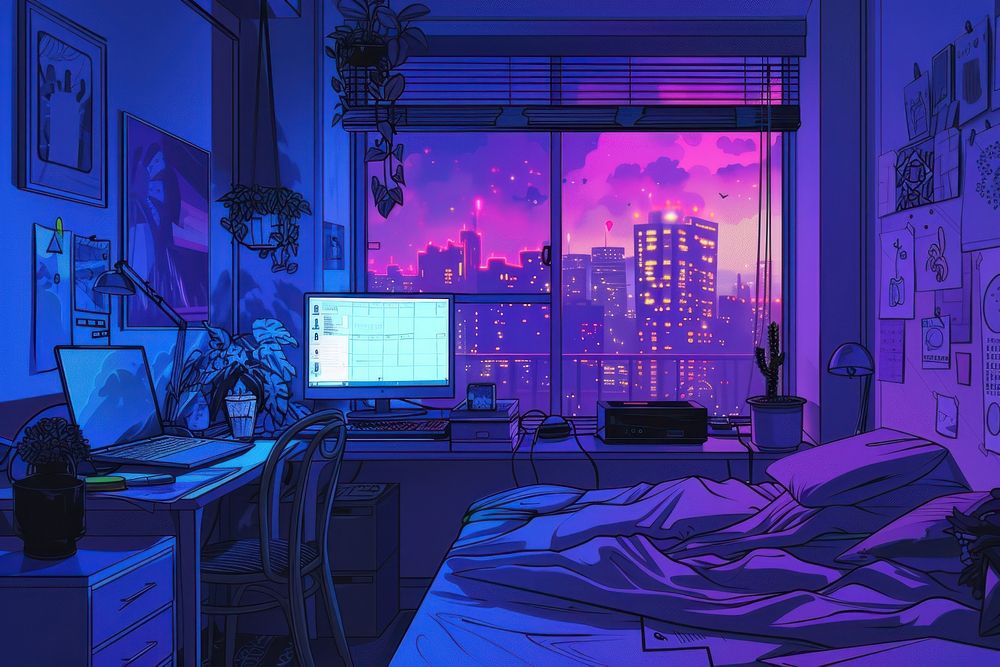Apartment furniture computer purple | Premium Photo Illustration - rawpixel