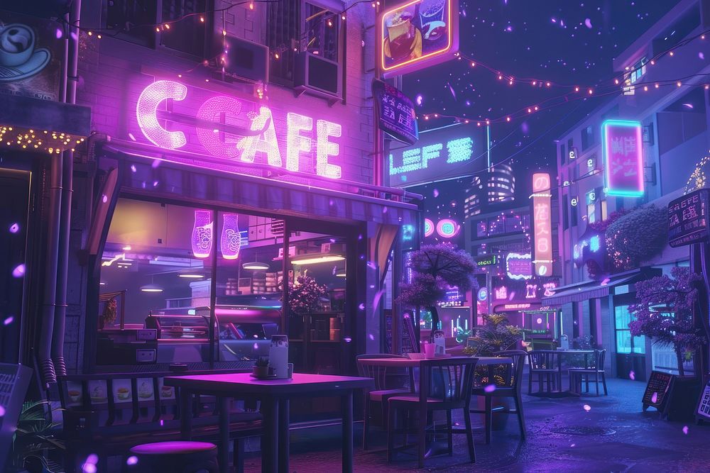 Cafe nightlife purple table. | Free Photo Illustration - rawpixel