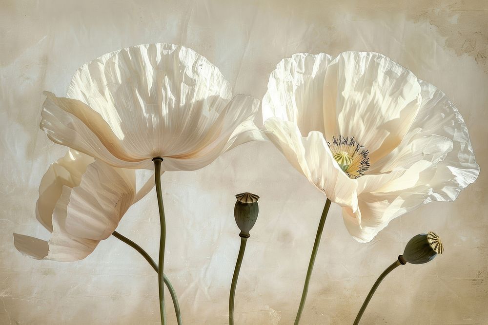 Close pale white poppy flowers | Free Photo Illustration - rawpixel