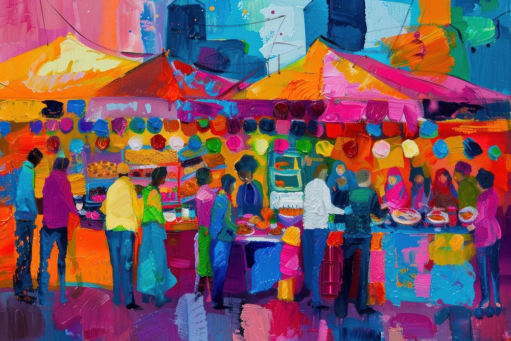 lively street fair painting person | Free Photo Illustration - rawpixel