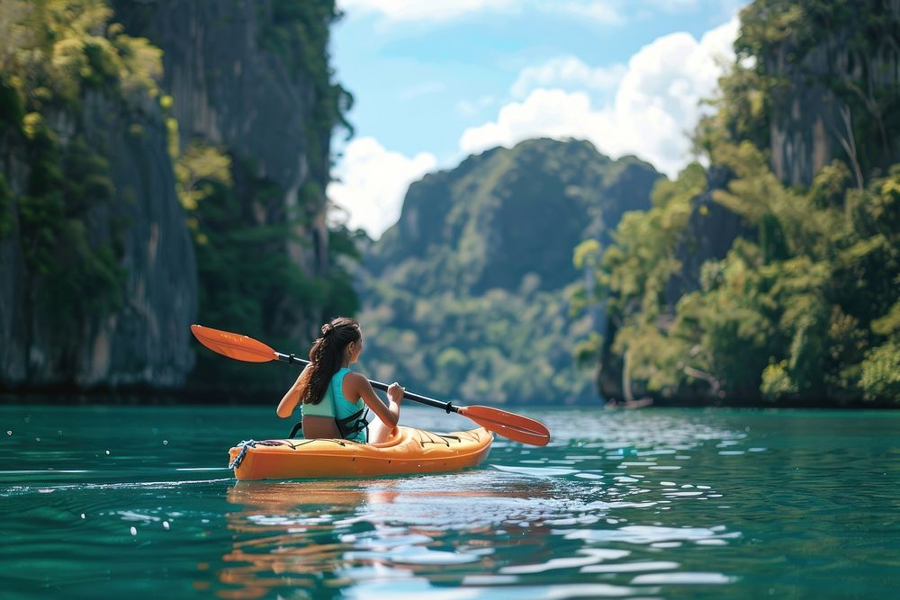 Lady paddling kayak transportation recreation | Free Photo - rawpixel