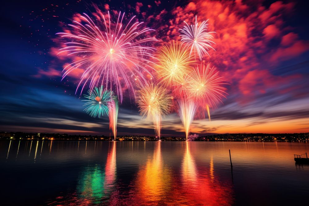 Firework display fireworks transportation waterfront. | Free Photo ...