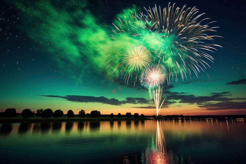 Green firework display fireworks water | Premium Photo - rawpixel