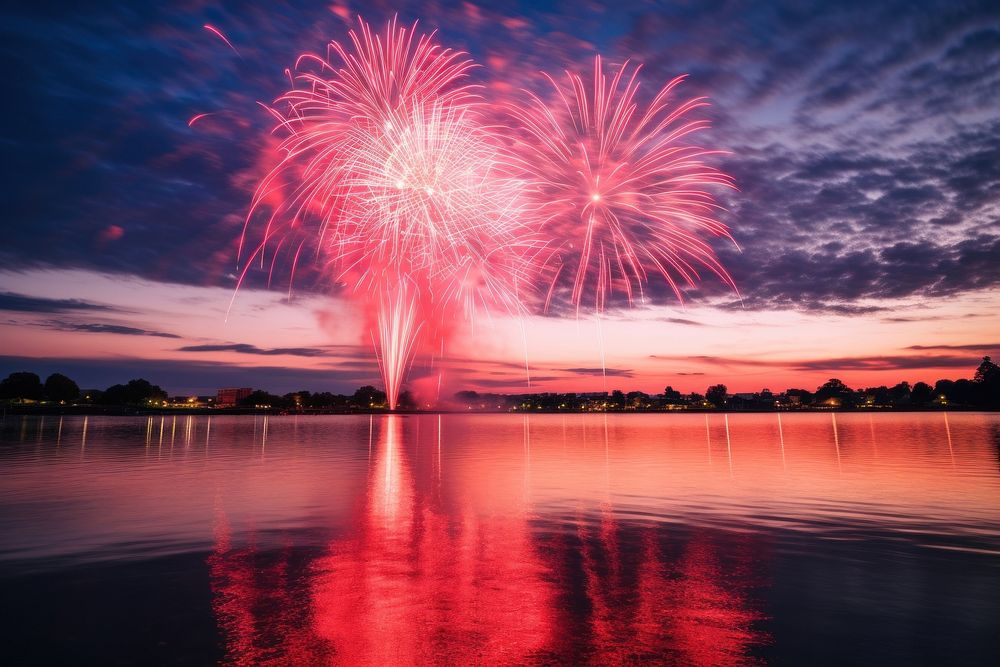 Red firework display fireworks water | Premium Photo - rawpixel