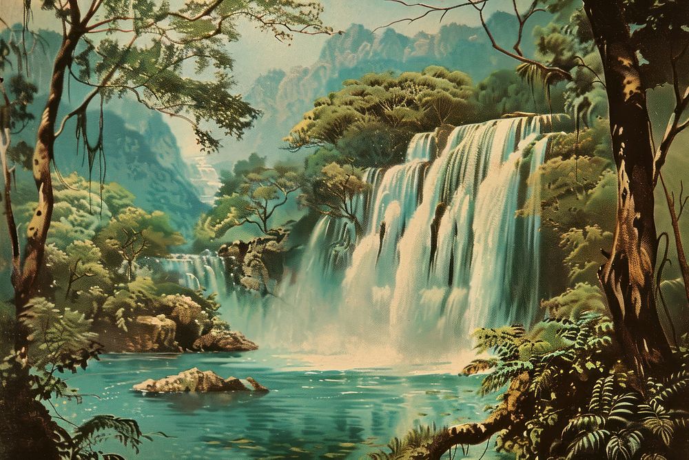 Waterfall forest landscape outdoors. | Premium Photo Illustration ...