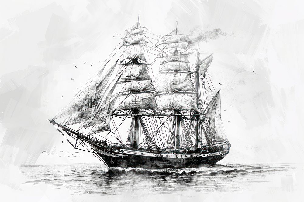 classic cargo vessel drawing transportation | Free Photo Illustration ...