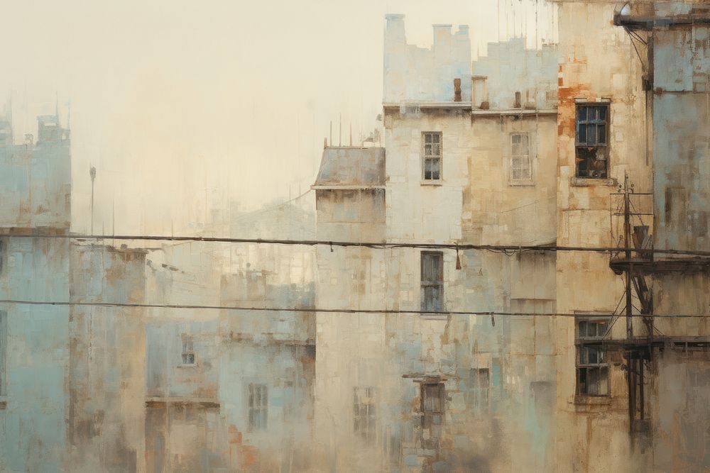 Close pale city painting art. | Free Photo Illustration - rawpixel
