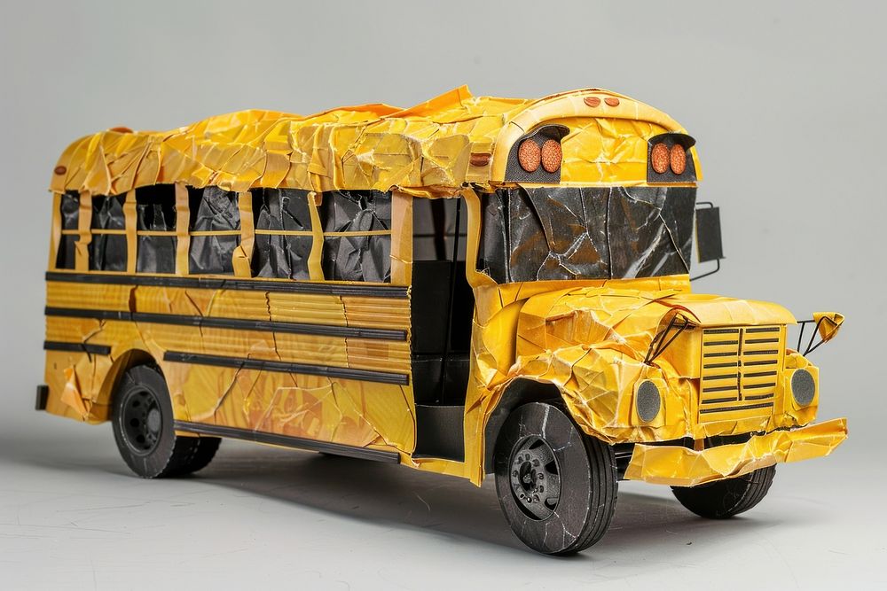 School bus style crumpled transportation | Free Photo - rawpixel