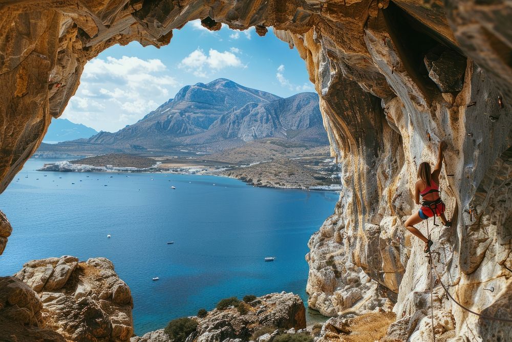 Young woman lead climbing cave | Free Photo - rawpixel
