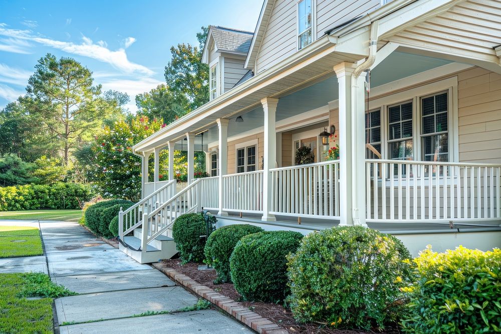 Beige siding house exterior porch | Free Photo - rawpixel