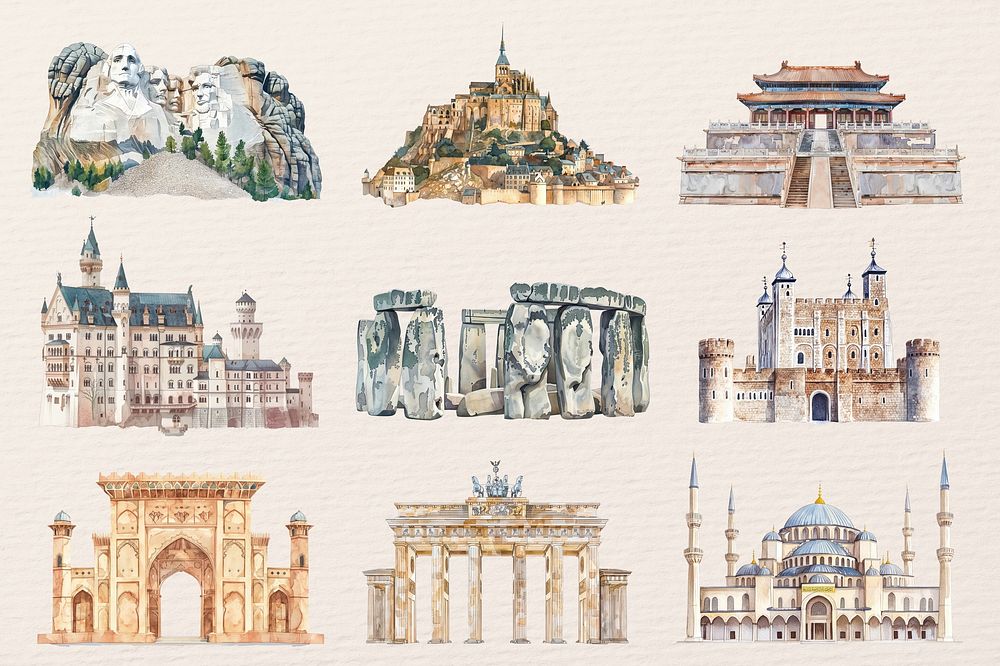 Watercolor famous landmark design element | Free Photo - rawpixel