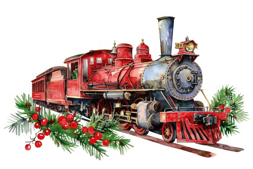 Christmas train illustration locomotive watercolor. | Free Photo ...