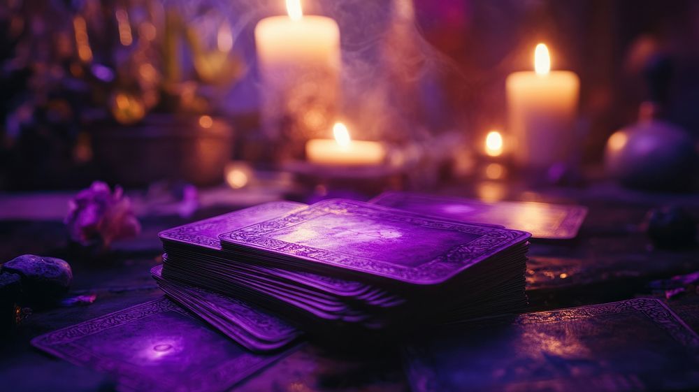 stack tarot cards purple atmosphere | Free Photo - rawpixel