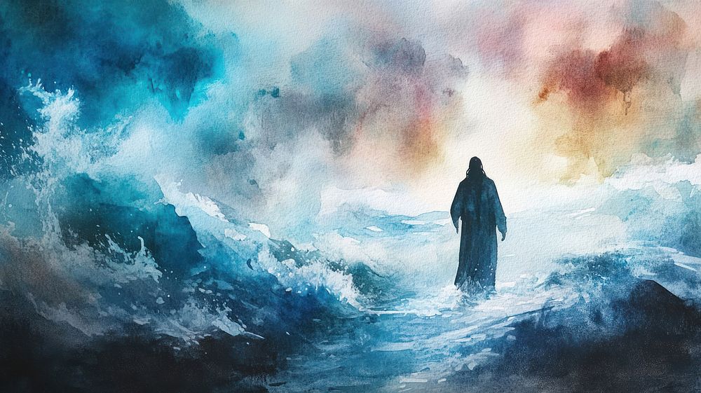 Jesus calming storm painting watercolor | Free Photo Illustration ...
