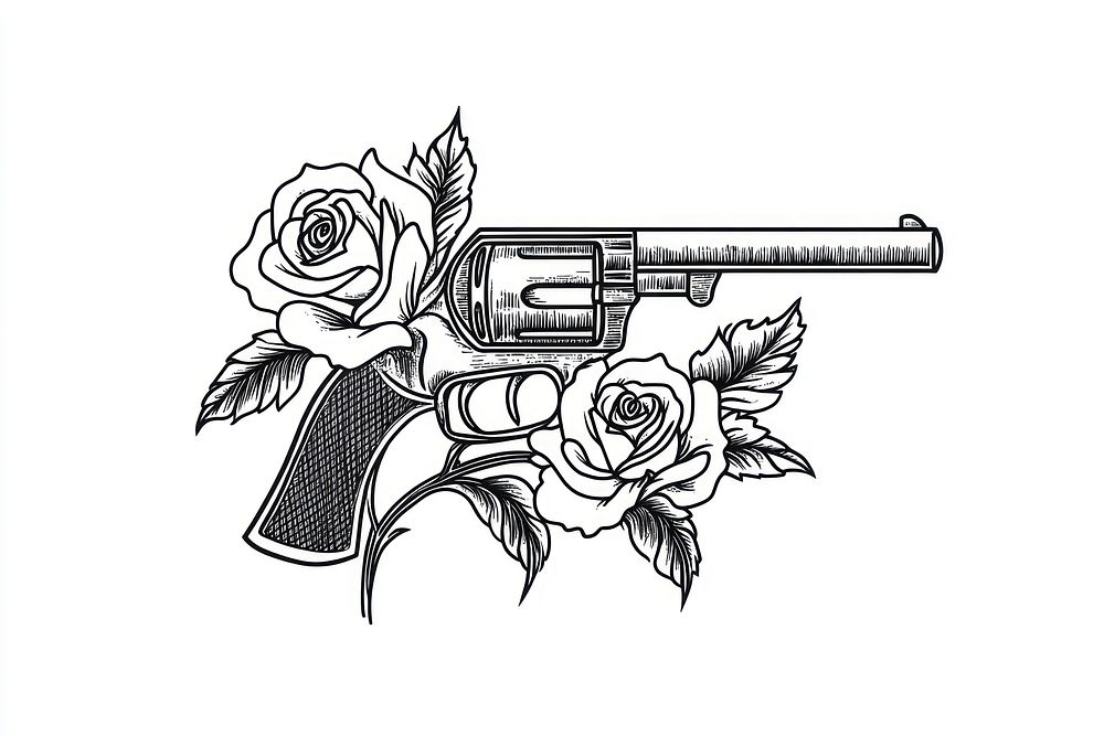 Roses gun art illustration drawing. | Free Photo Illustration - rawpixel