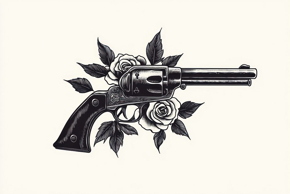 Roses gun illustration vintage weapon. | Free Photo Illustration - rawpixel