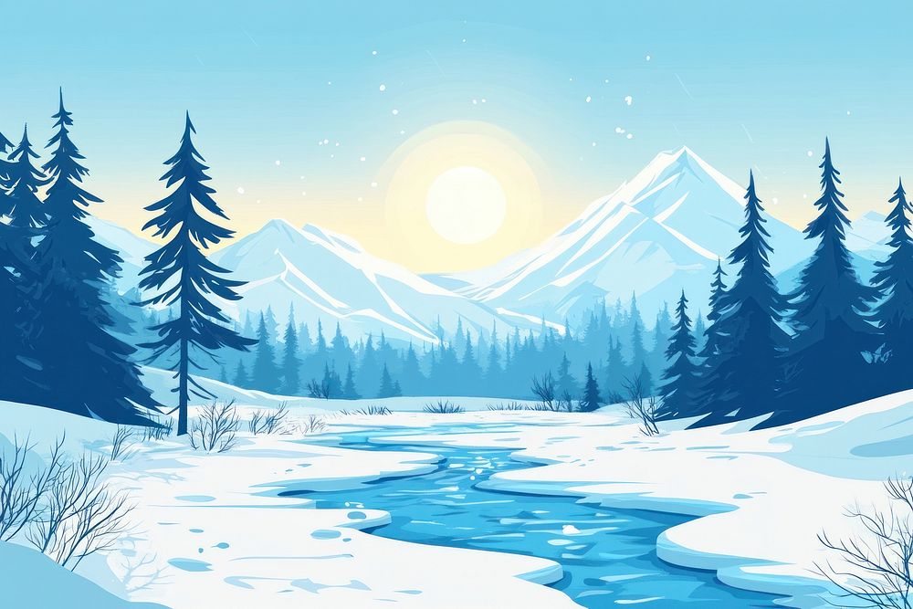 Snowy mountains trees illustration nature. | Free Photo Illustration ...