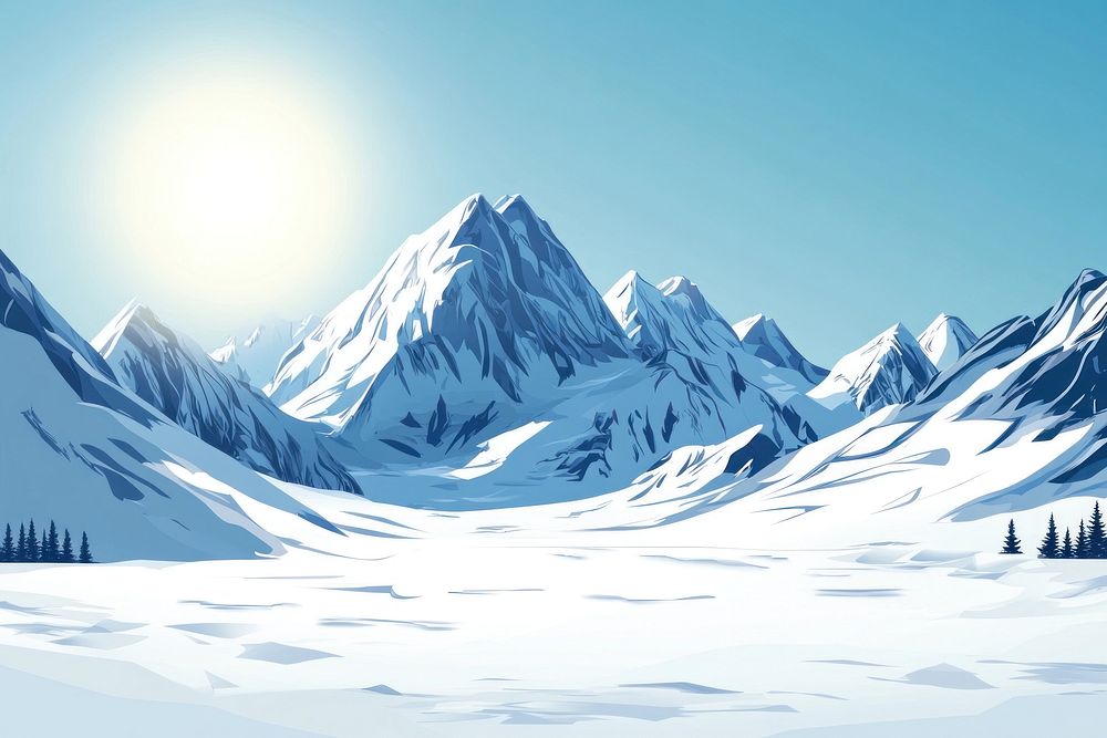 Snowy mountains peaks illustration scenery. | Free Photo Illustration ...