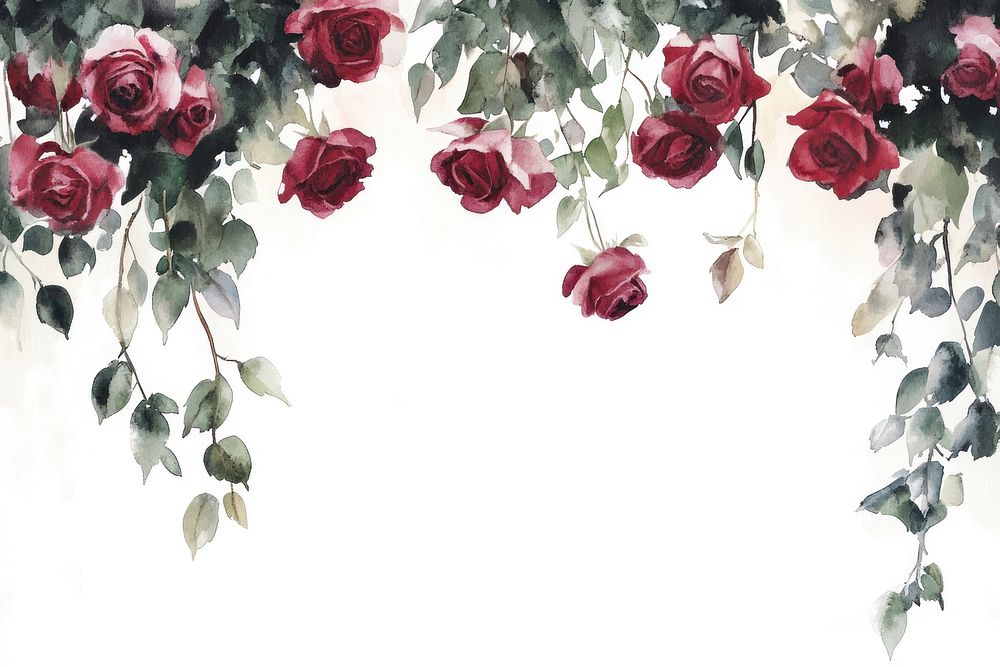Hanging roses watercolor flowers border. | Premium Photo Illustration ...