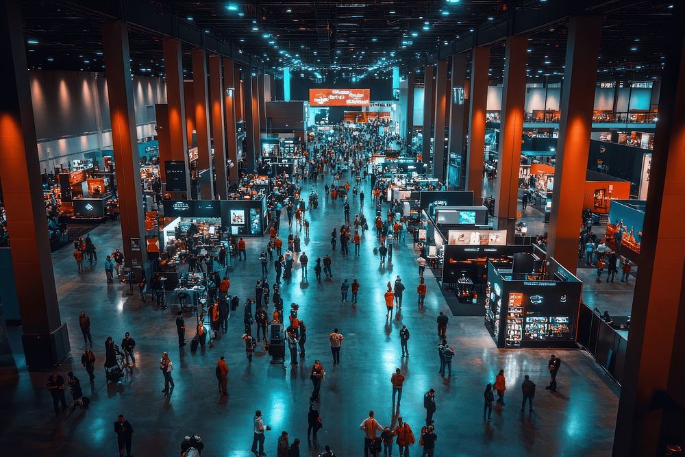 Bustling high-tech convention person people | Free Photo - rawpixel