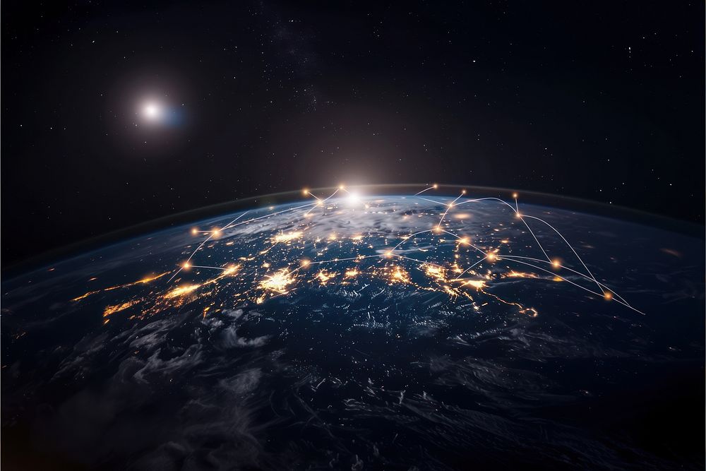 Earth light beams connecting various | Free Photo Illustration - rawpixel
