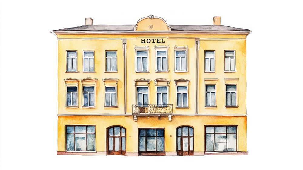 Vintage yellow HOTEL building hotel | Free Photo Illustration - rawpixel