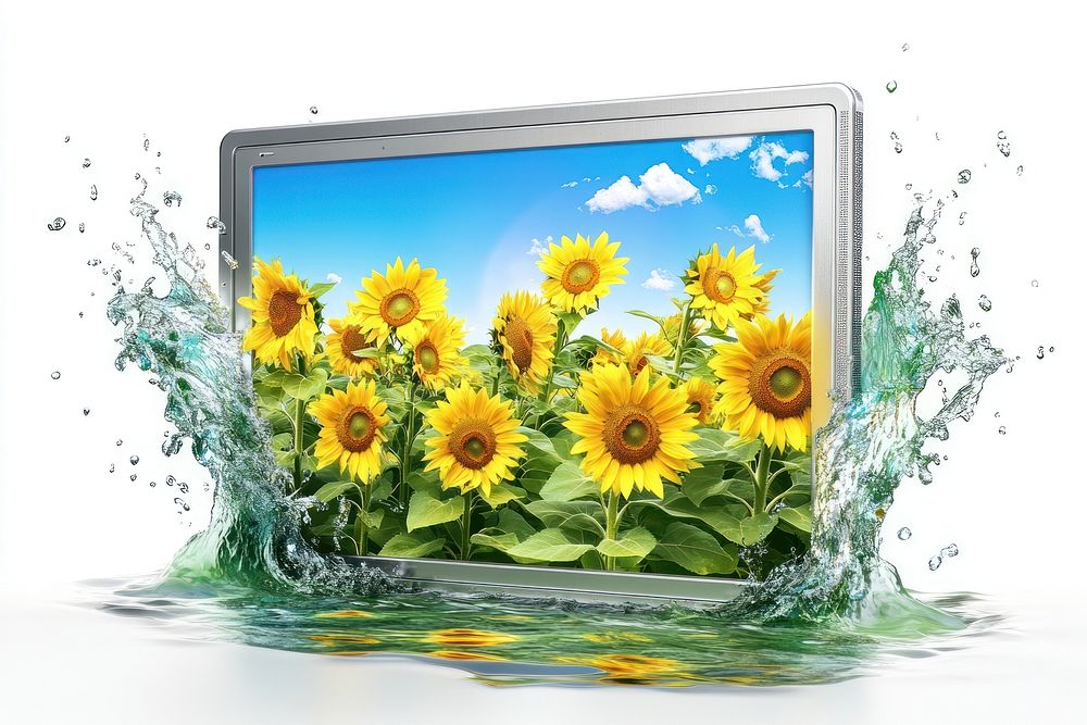 Thick monitor screen falling sunflowers | Premium Photo Illustration ...