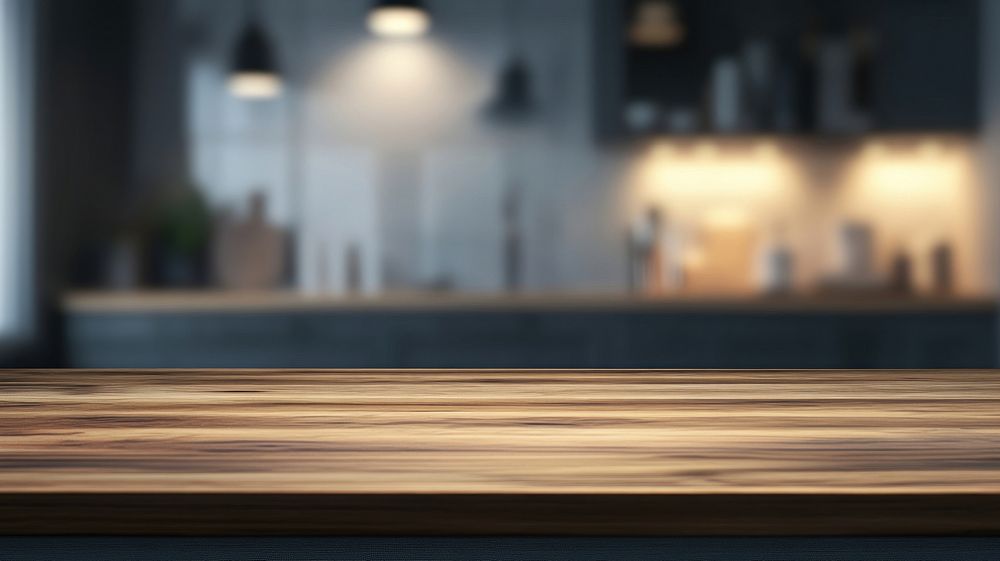 Kitchen interior wooden countertop background | Free Photo - rawpixel