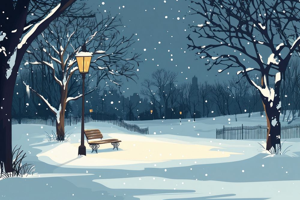Serene snowy park scene | Free Photo Illustration - rawpixel