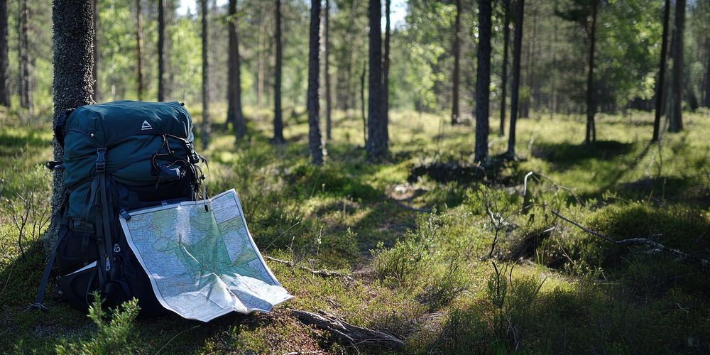 Backpack and map backpack forest | Free Photo - rawpixel