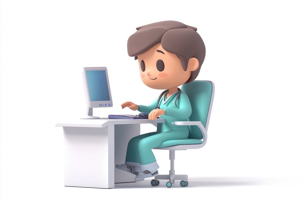 Nurse computer sitting cartoon. | Free Photo Illustration - rawpixel