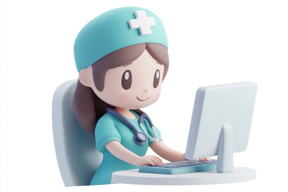 Nurse computer character cartoon. | Free Photo Illustration - rawpixel
