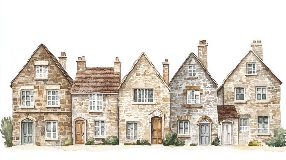 Vintage stone town houses architecture | Free Photo Illustration - rawpixel