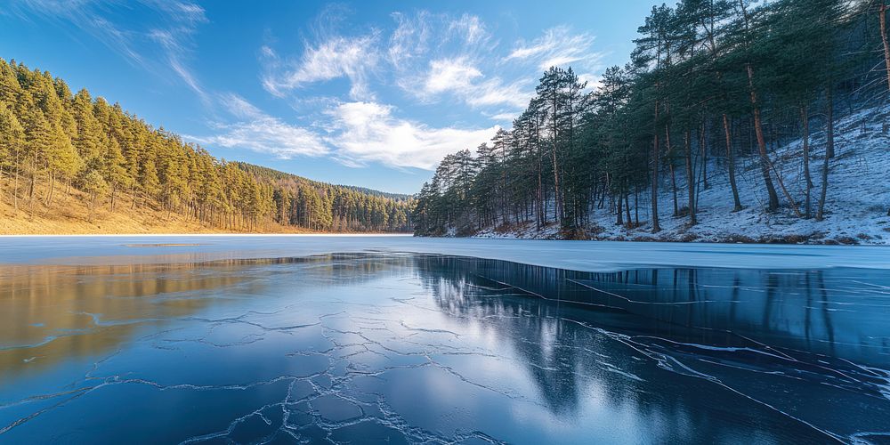 Serene frozen lake landscape view. | Free Photo - rawpixel