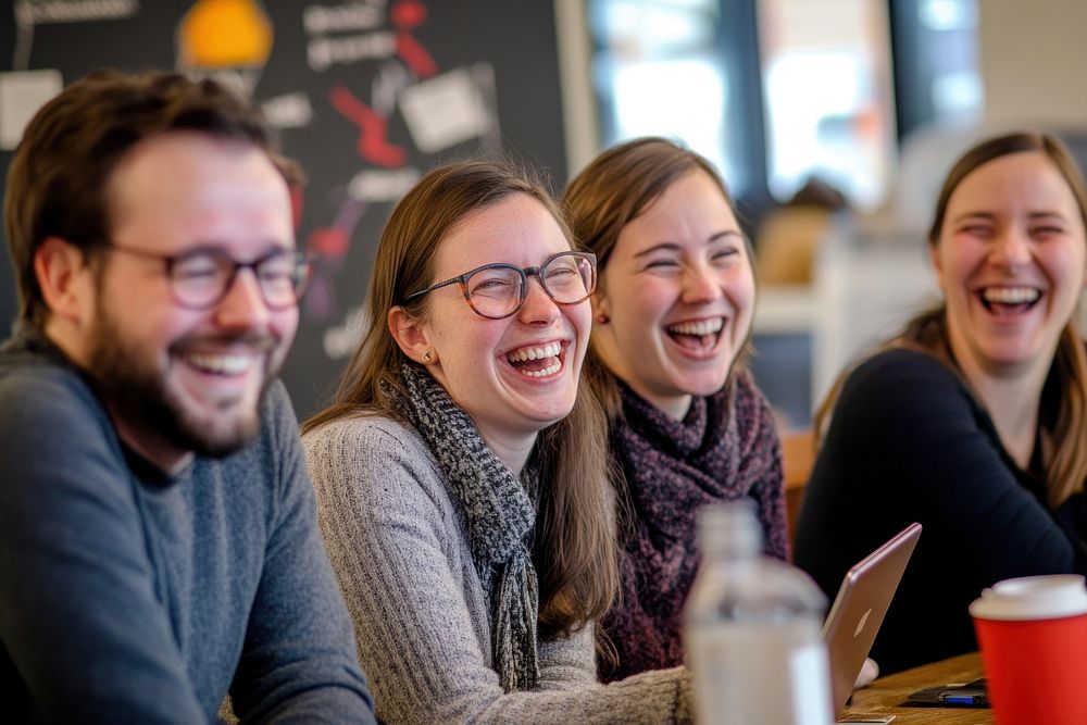 Colleagues sharing light moment happy | Free Photo - rawpixel
