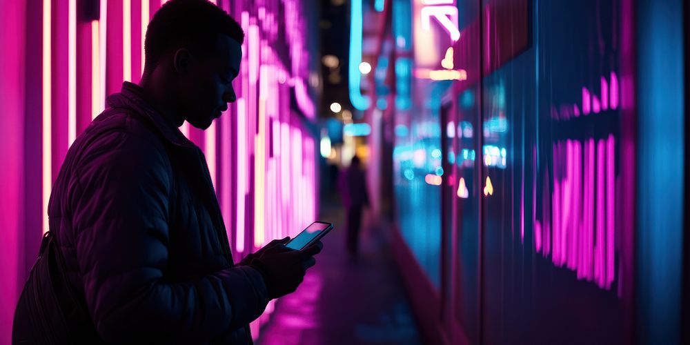 Man using mobile phone lights | Free Photo - rawpixel