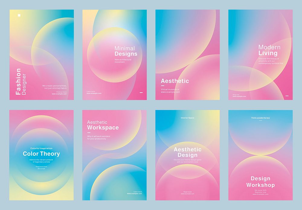 Eight posters pink gradient digital | Free Vector - rawpixel