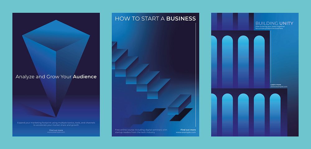 Three blue-themed business posters. Keywords: | Free Vector - rawpixel