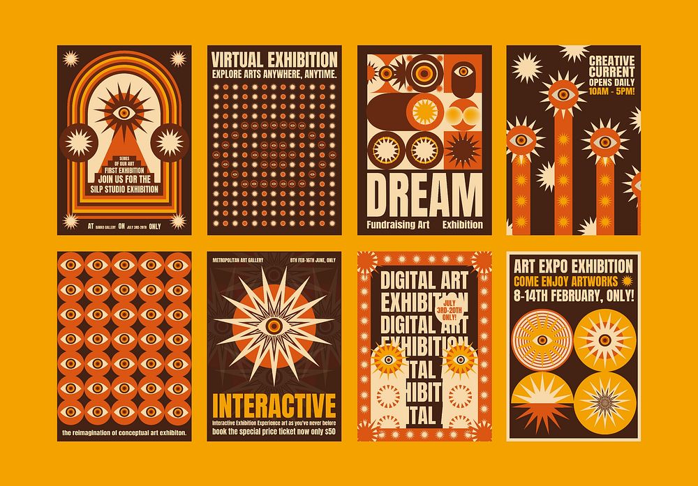 Retro psychedelic art exhibition posters | Free Vector - rawpixel