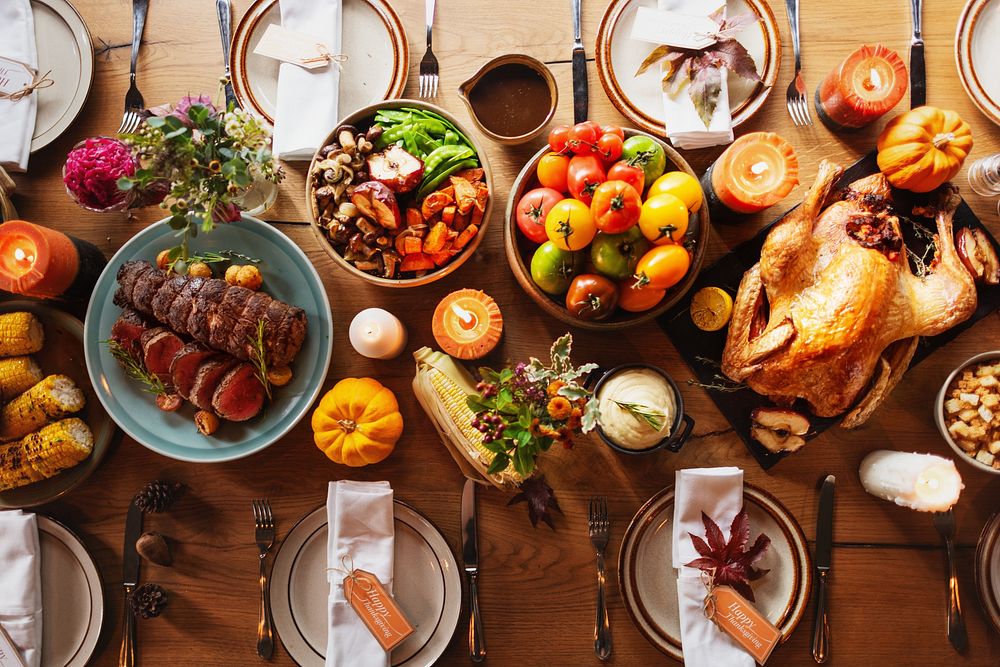 Festive Thanksgiving table turkey, vegetables, | Free Photo - rawpixel