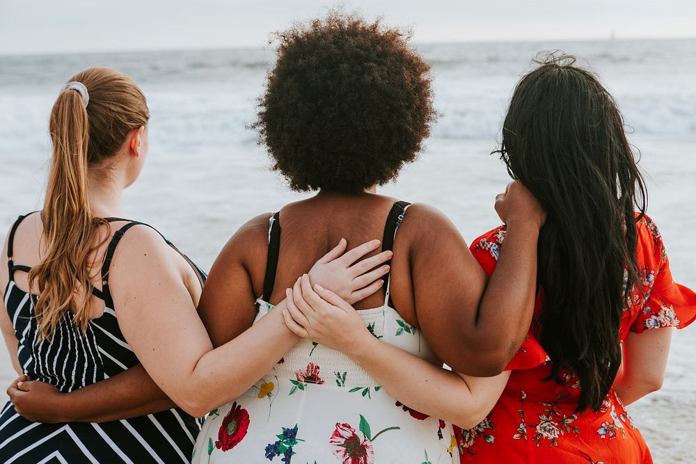 Three women standing together beach, | Free Photo - rawpixel